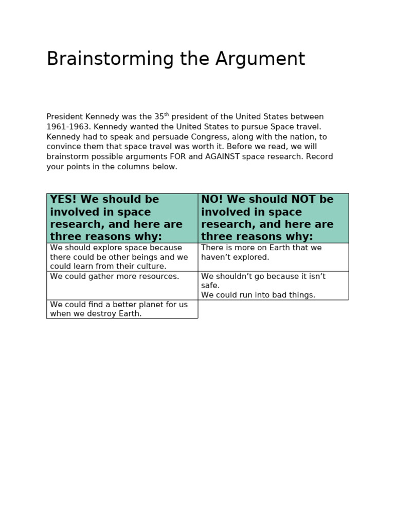 Brainstorming The Argument | PDF