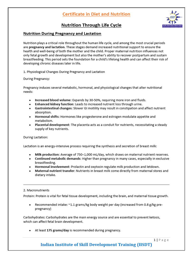 Nutrition Through Life Cycle | PDF | Lactation | Breastfeeding