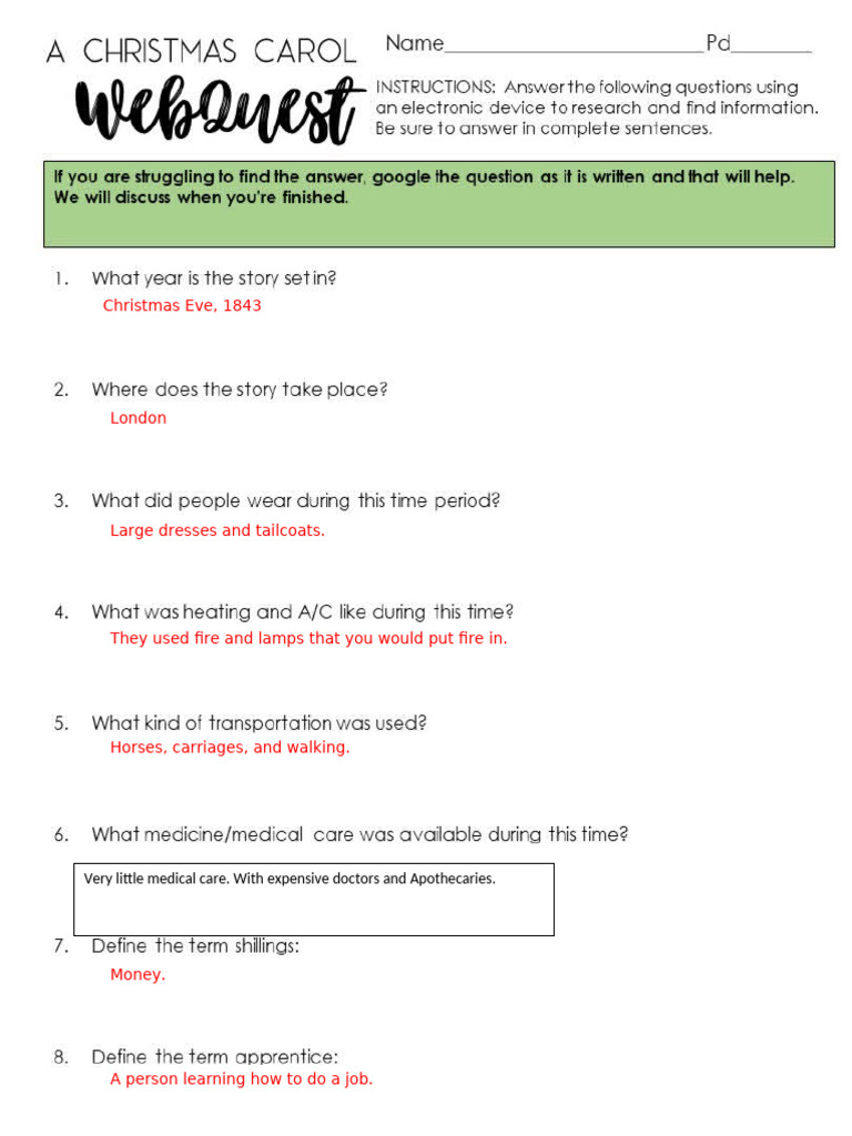 A Christmas Carol Webquest 5th Period. | PDF