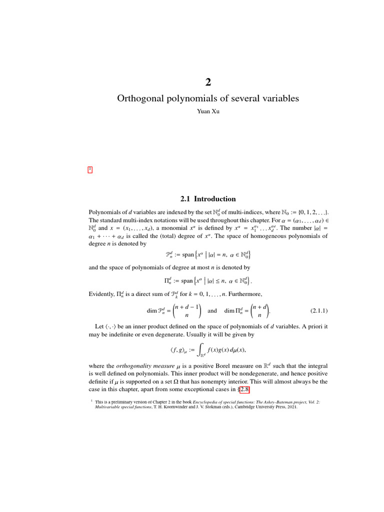 Orthogonal Polynomials of Several Variables | PDF | Basis (Linear ...