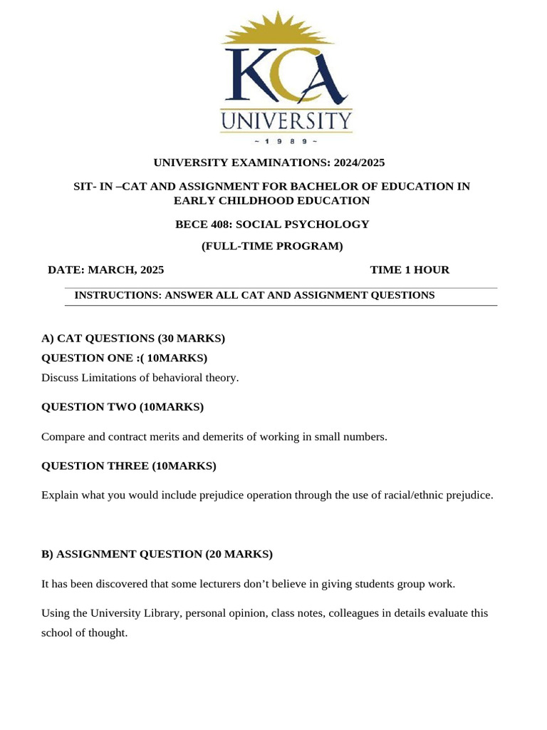 Kca University Sit in Cat and Assignments 2023-2024 | PDF | Early ...