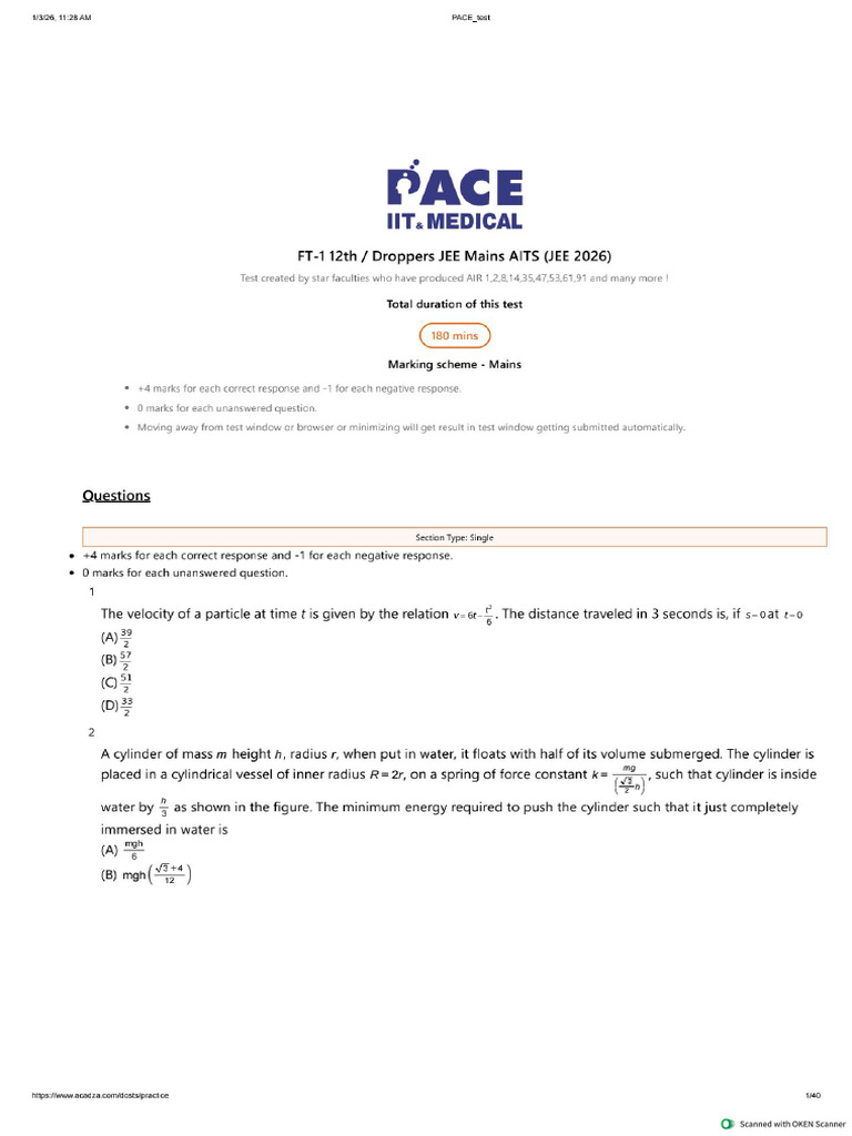 Pace Practice Test | PDF
