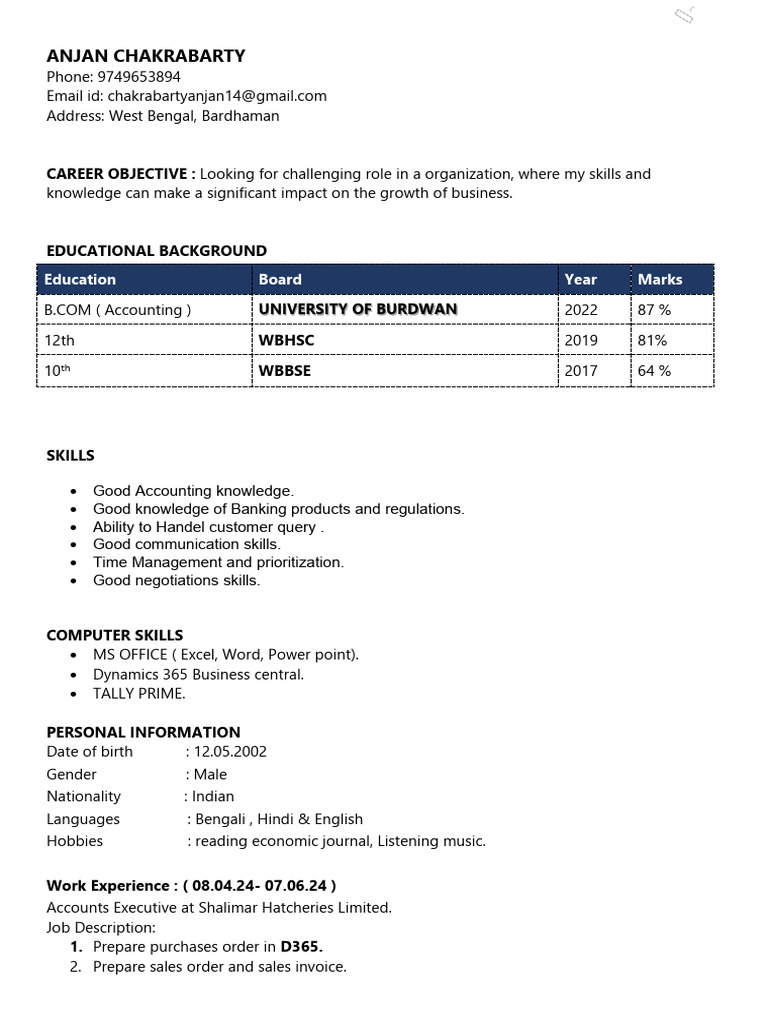Anjan CV 2 | PDF