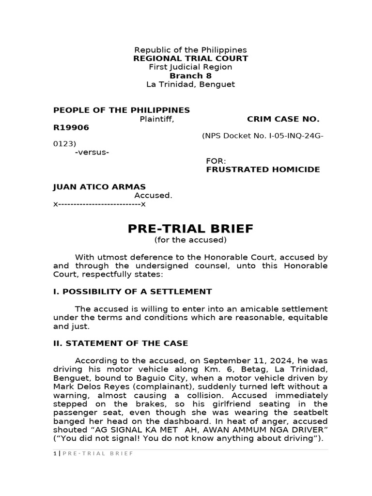 Pre-Trial Brief - ACCUSED | PDF | Witness | Testimony