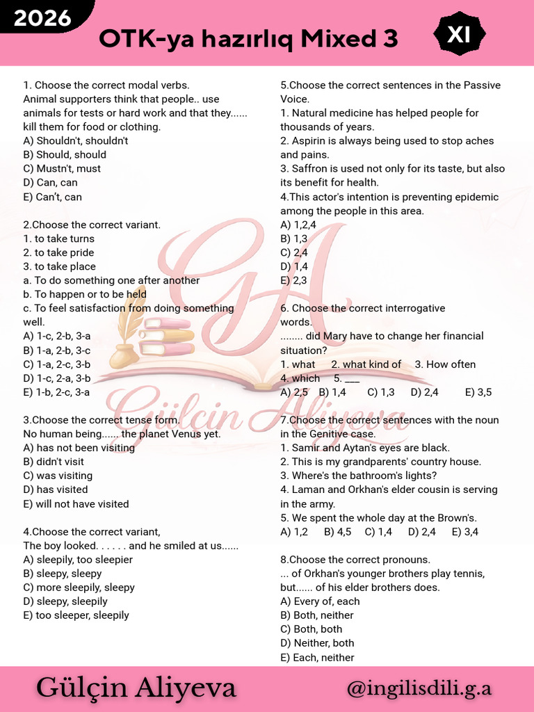 XI - OTK-ya hazırlıq Mixed 3 (G.Aliyeva) | PDF | Verb | Linguistic ...