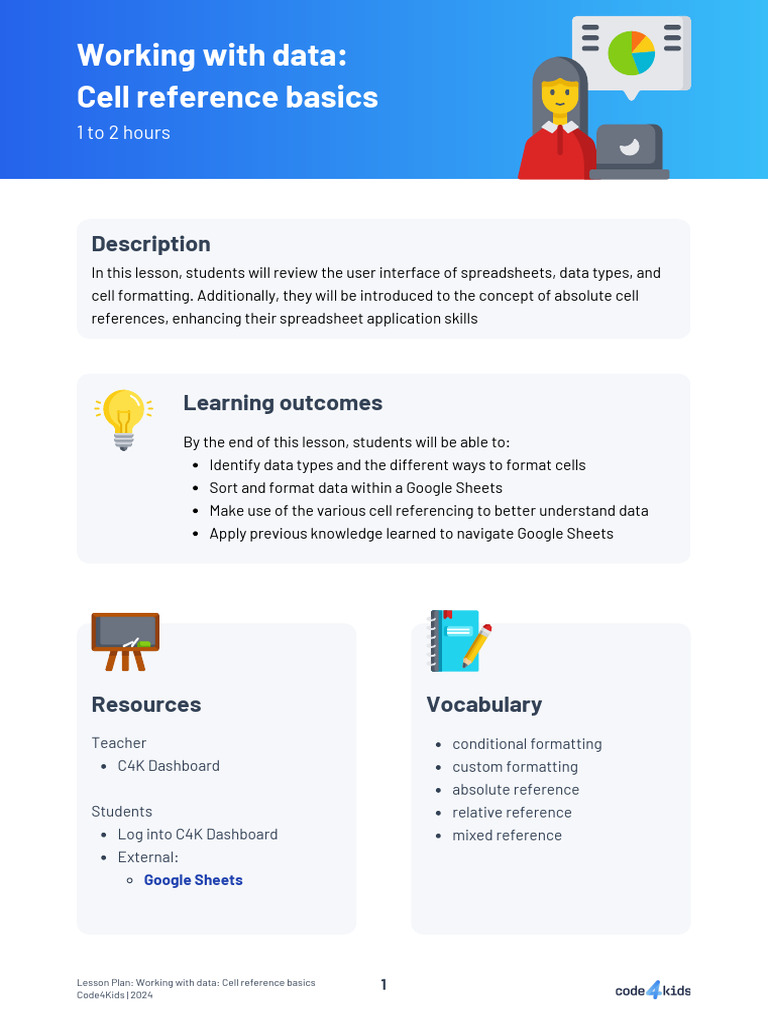 Working With Data - Cell Reference Basics (Lesson Plan) | PDF ...