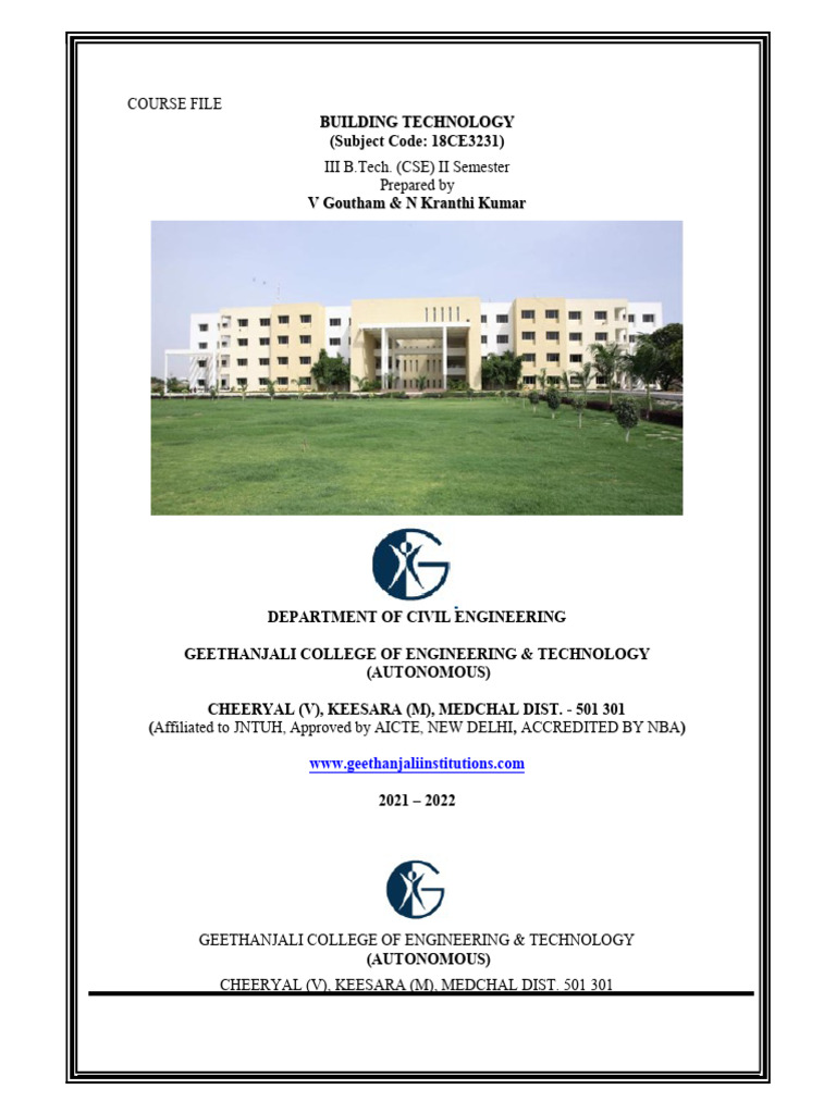 Building Technology Notes CSE IIIA | PDF | Cement | Concrete