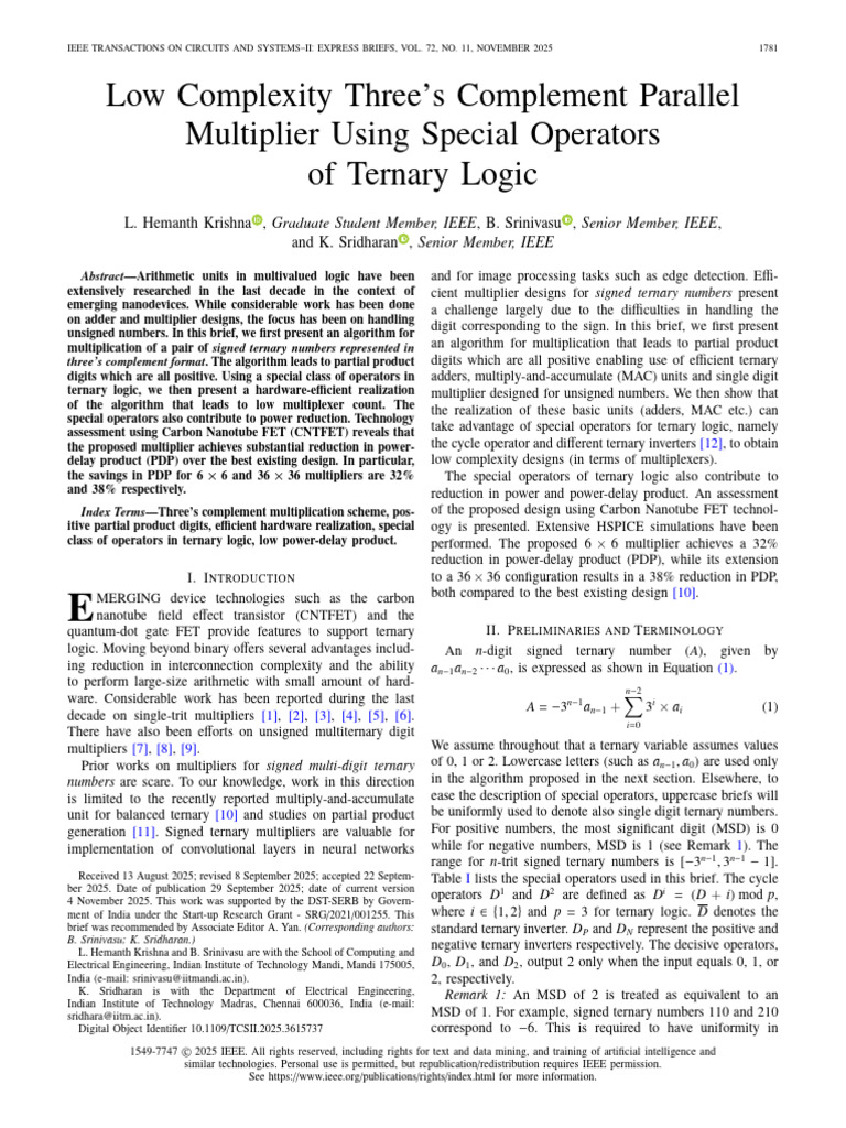 Low Complexity Threes Complement Parallel Multiplier Using Special ...
