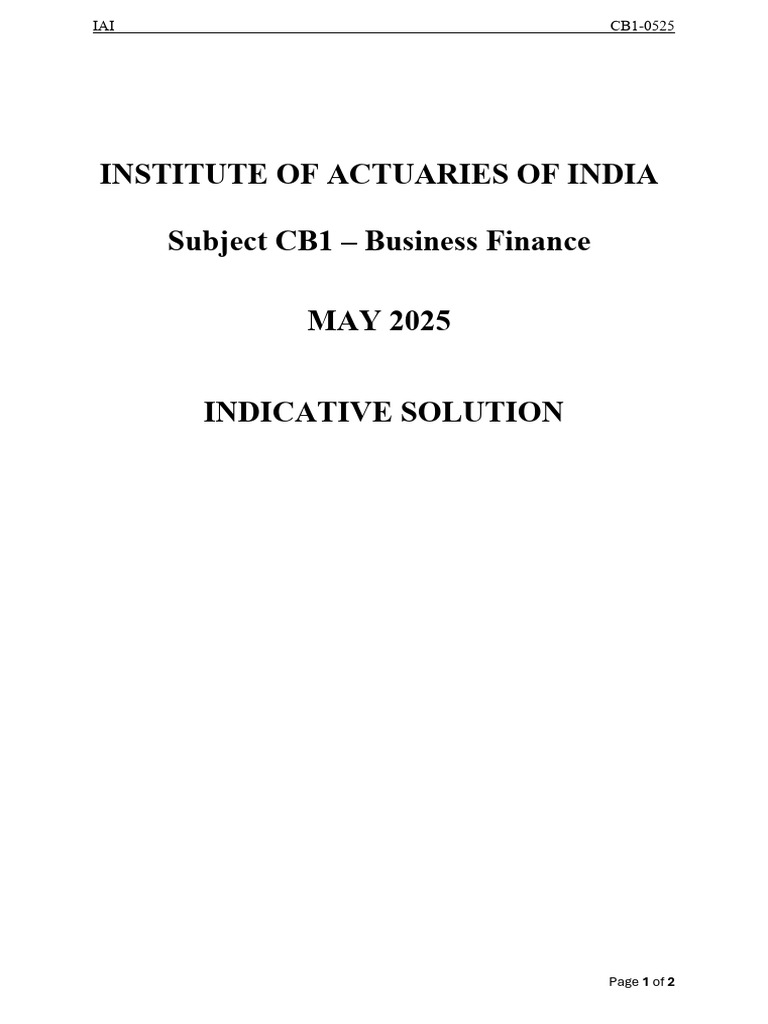 CB1 May 25 Solution | PDF | Actuarial Science