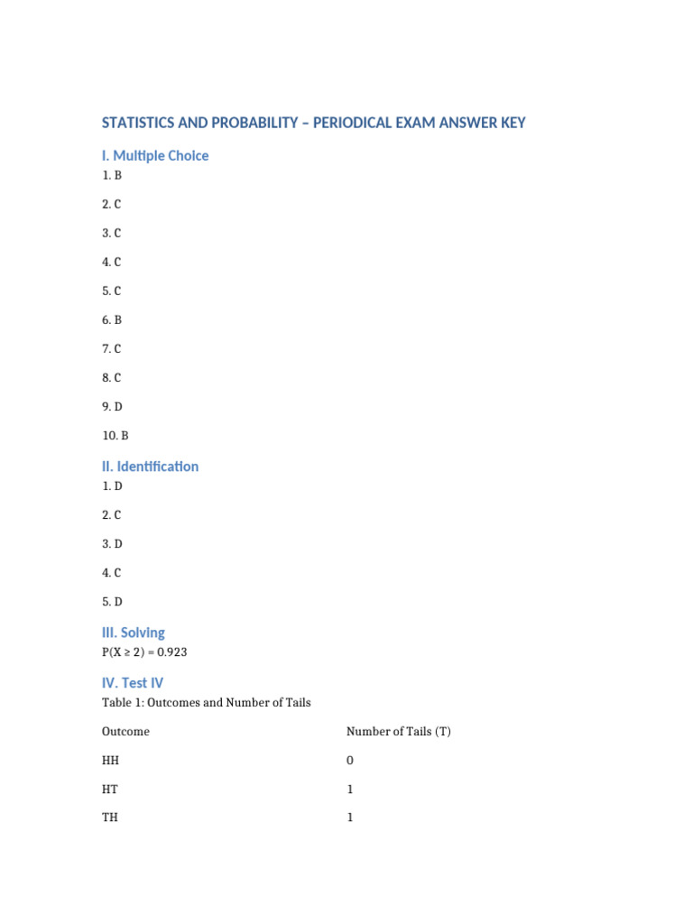 Statistics Probability Answer Key | PDF