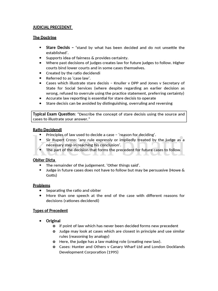 Judicial Precedent Notes (Self Study) | PDF | Precedent | Judiciaries