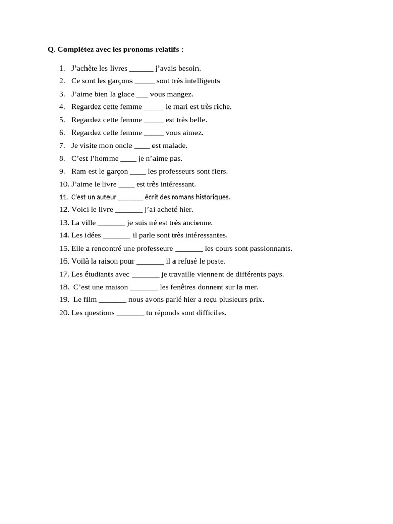 Pronom Relatif Exercise | PDF