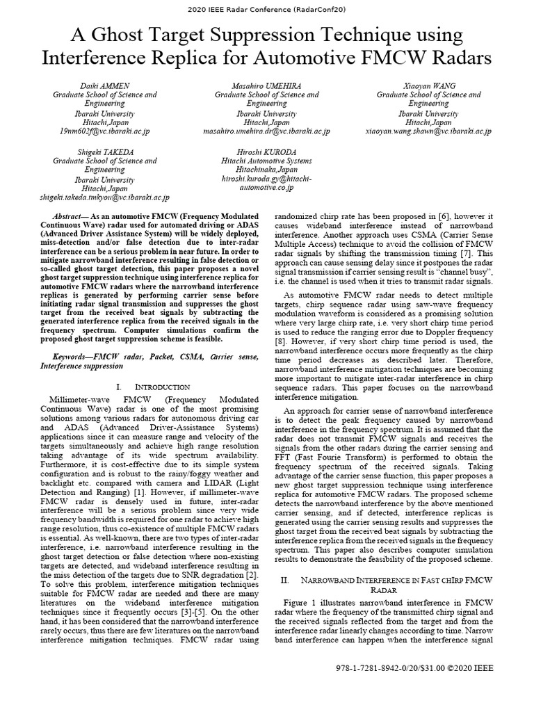 A Ghost Target Suppression Technique Using Interference Replica For ...
