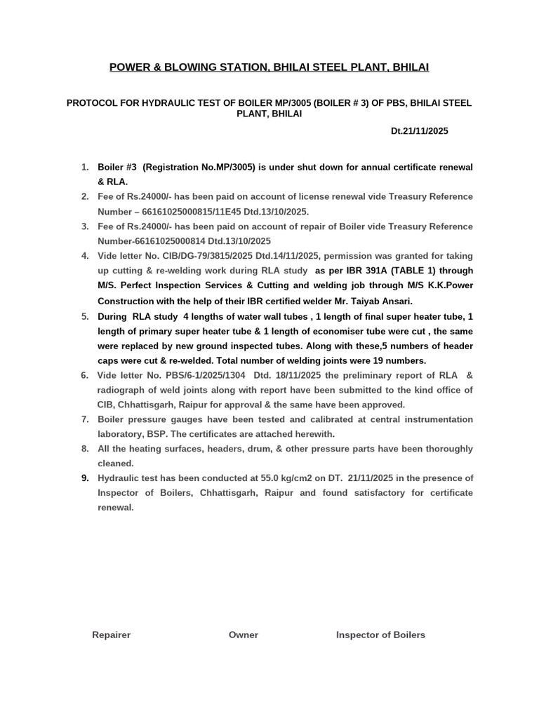 Protocol for Boiler Inspection Boiler 2 | PDF
