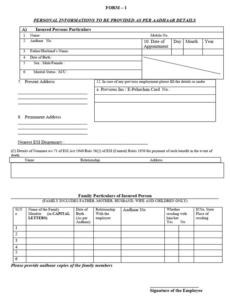 ESIC-FORM-1 (1) | PDF