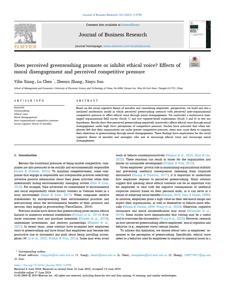 Yilin Xiang (2024). Does Perceived Greenwashing Promote or Inhibit ...