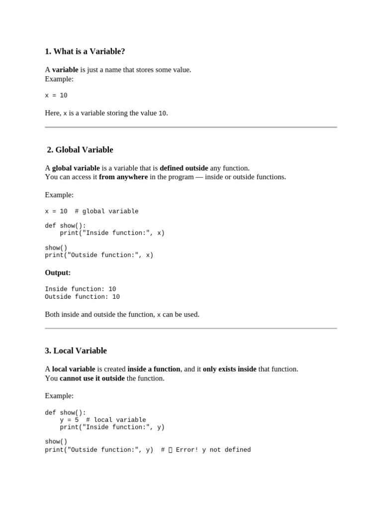 Local Variable and Global Variable | PDF