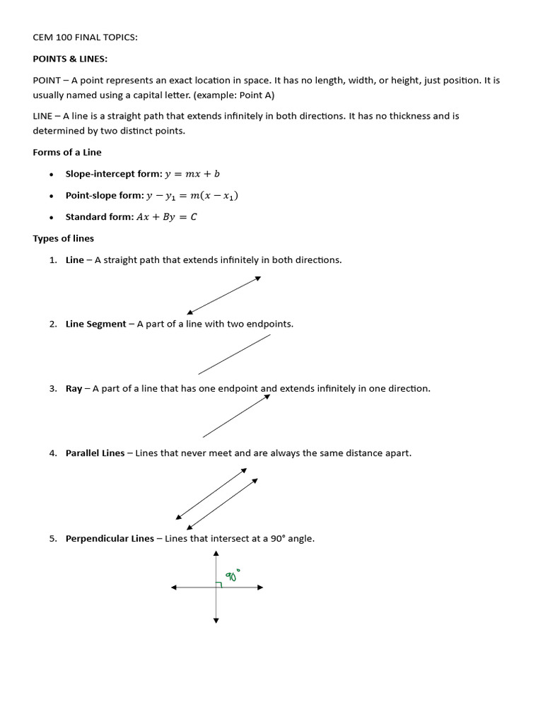 CEM 100 FINAL TOPICS | PDF | Line (Geometry) | Ellipse