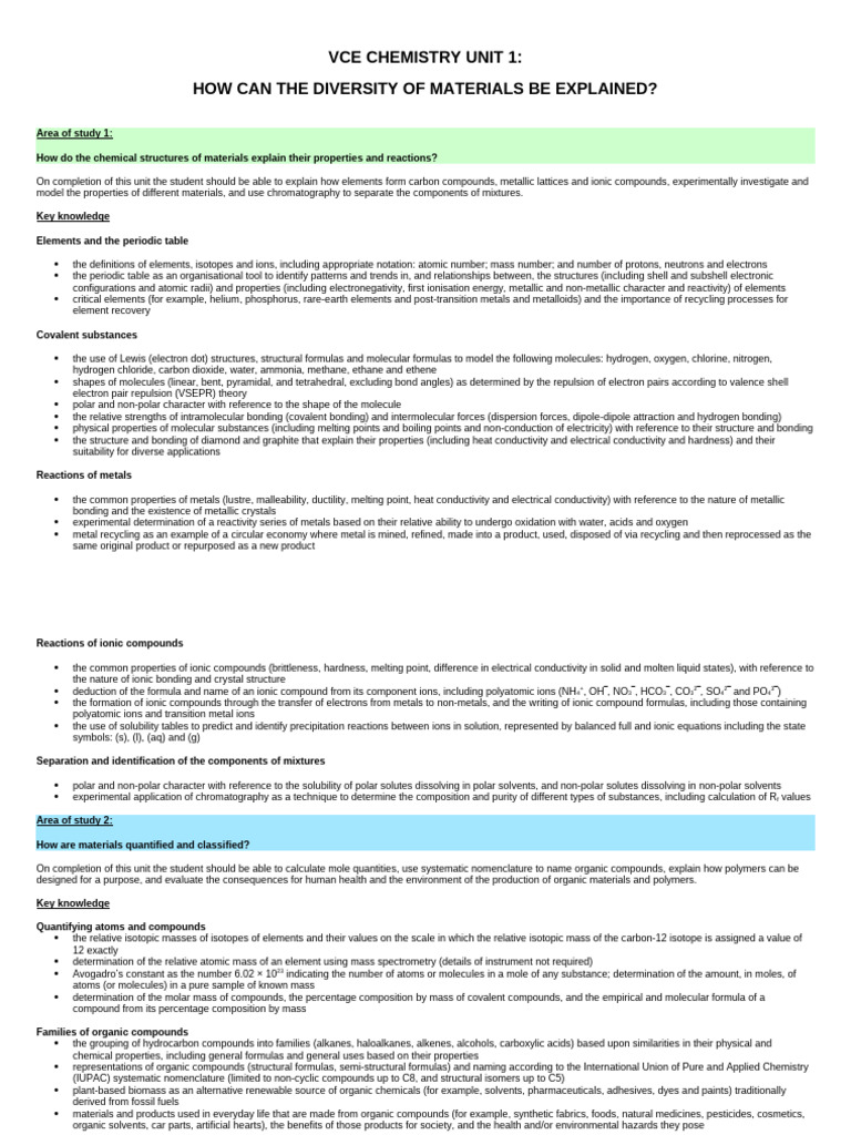 2026 Unit 1 Chemistry Planner | PDF | Chemical Bond | Chemical Compounds