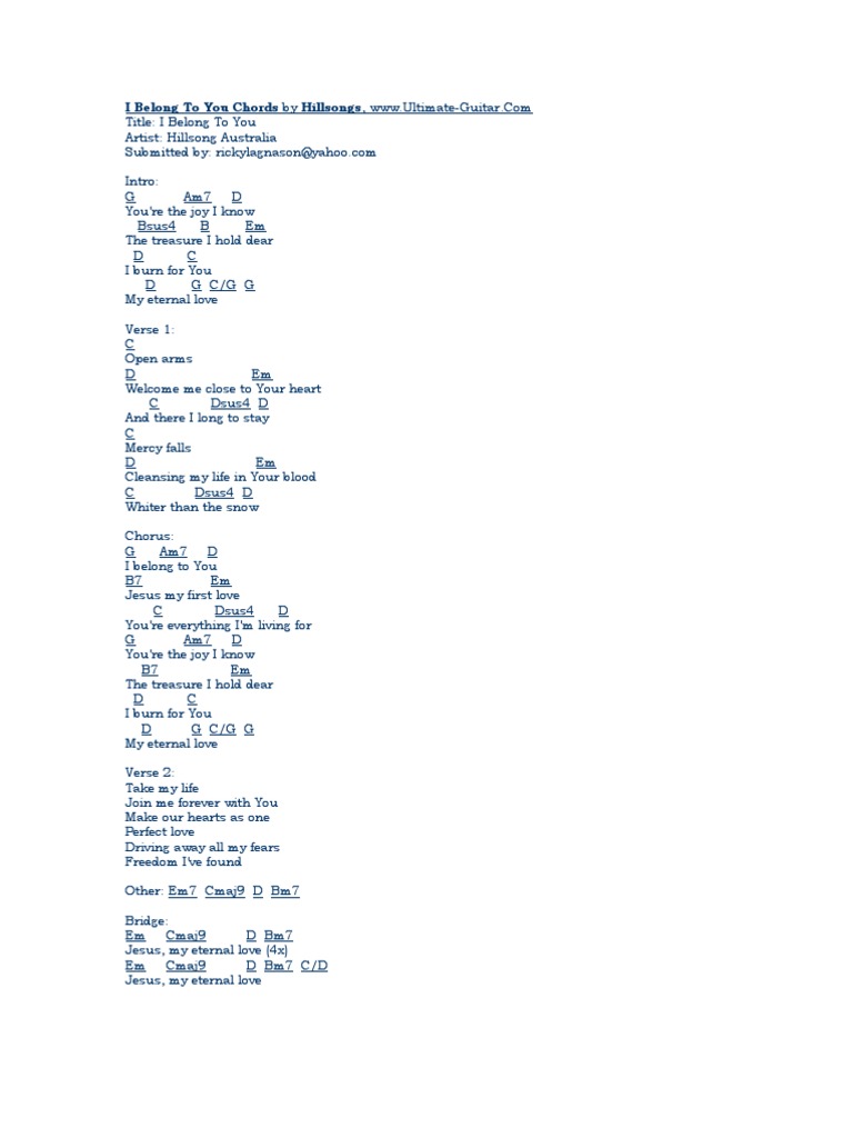 I Belong To You Chords by Hillsongs | Download Free PDF | Song ...