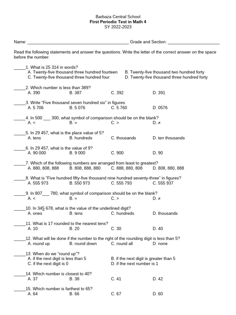 First Periodic Test 4 | PDF | Mathematics | Arithmetic