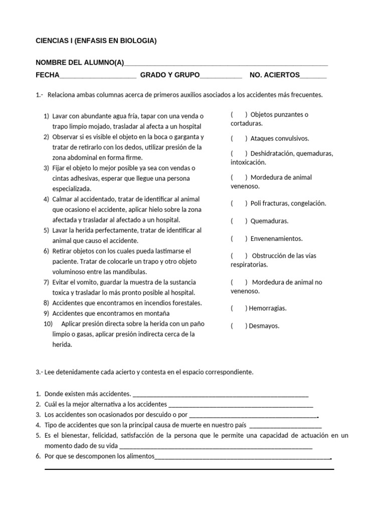 Examen V Bimestrebiol | PDF | Primeros auxilios | Conservación de los ...