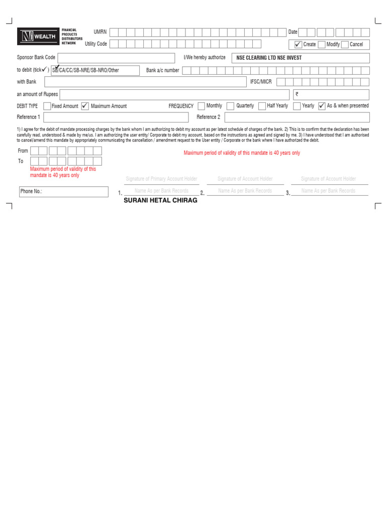 surani hetal scan mandate | PDF | Banking | Financial Services