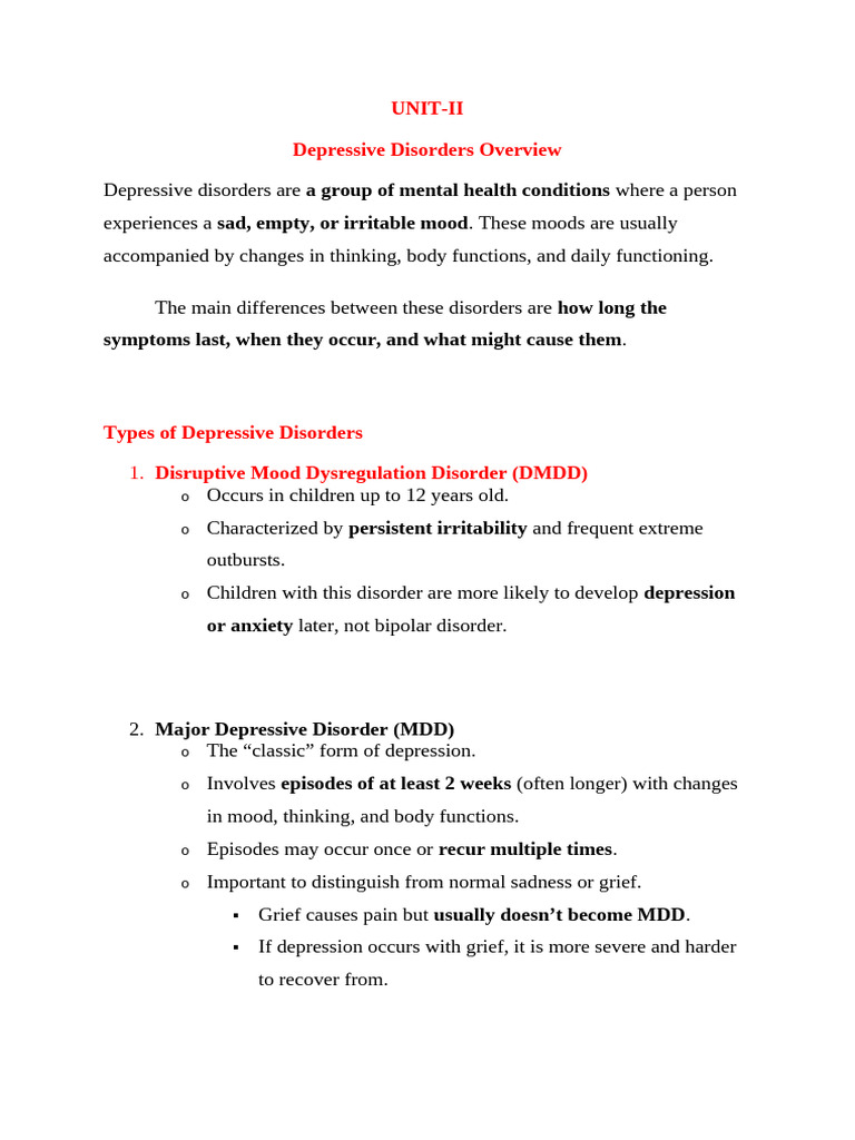 Depressive Disorders Overview | PDF | Major Depressive Disorder | Mood ...