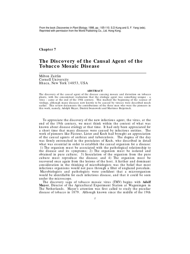 The Discovery of The Causal Agent of The Tobacco Mosaic Disease | PDF ...