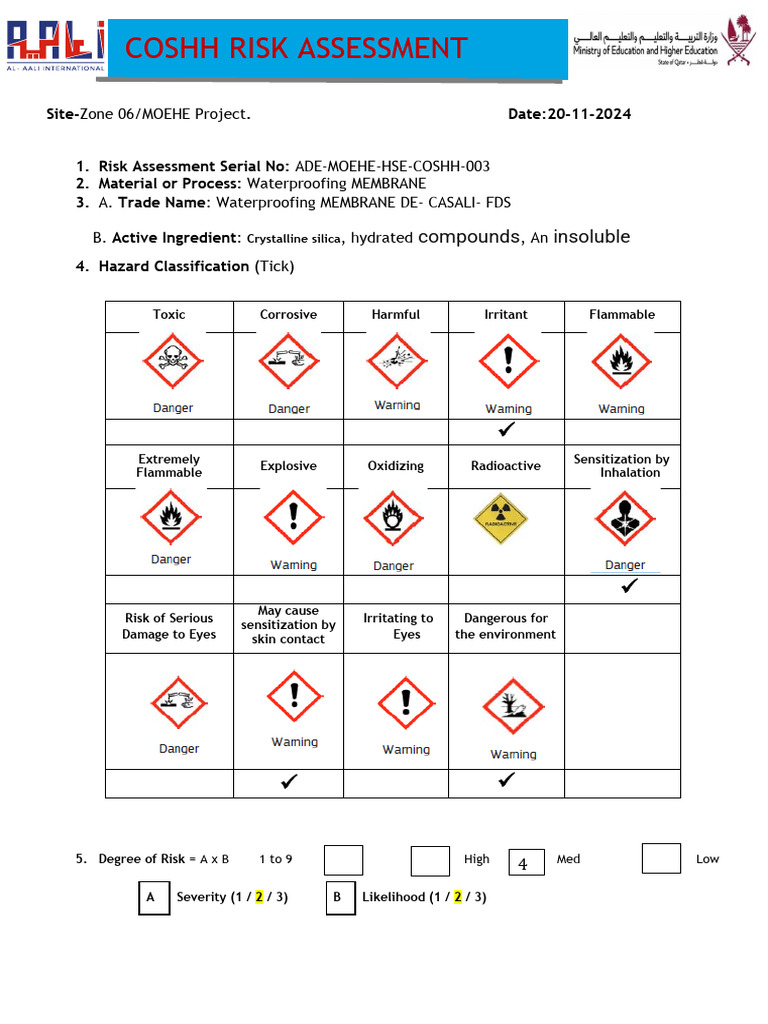 COSHH Risk Assessment -Waterproofing MEMBRANE | PDF | Personal ...
