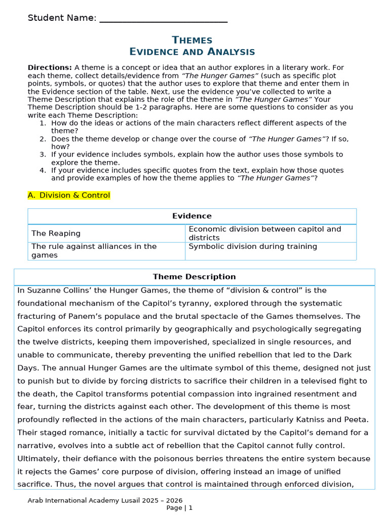 L.9 - Themes Analysis (Paragraph Writing) | PDF | The Hunger Games