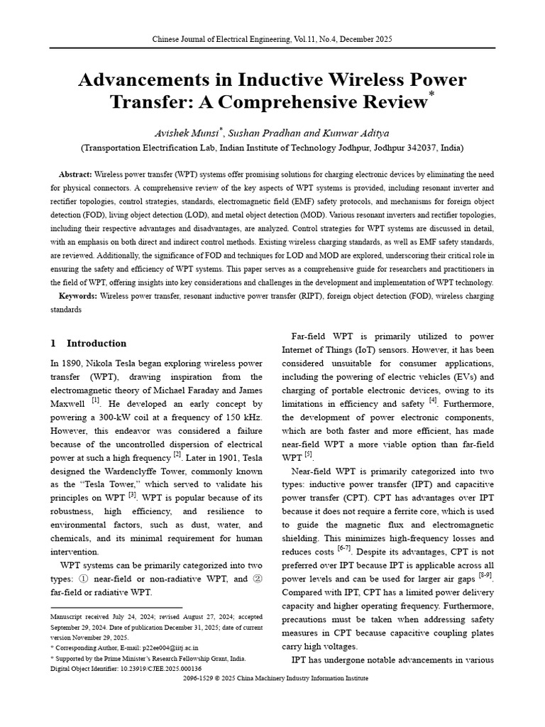 Advancements in Inductive Wireless Power Transfer - A Comprehensive ...