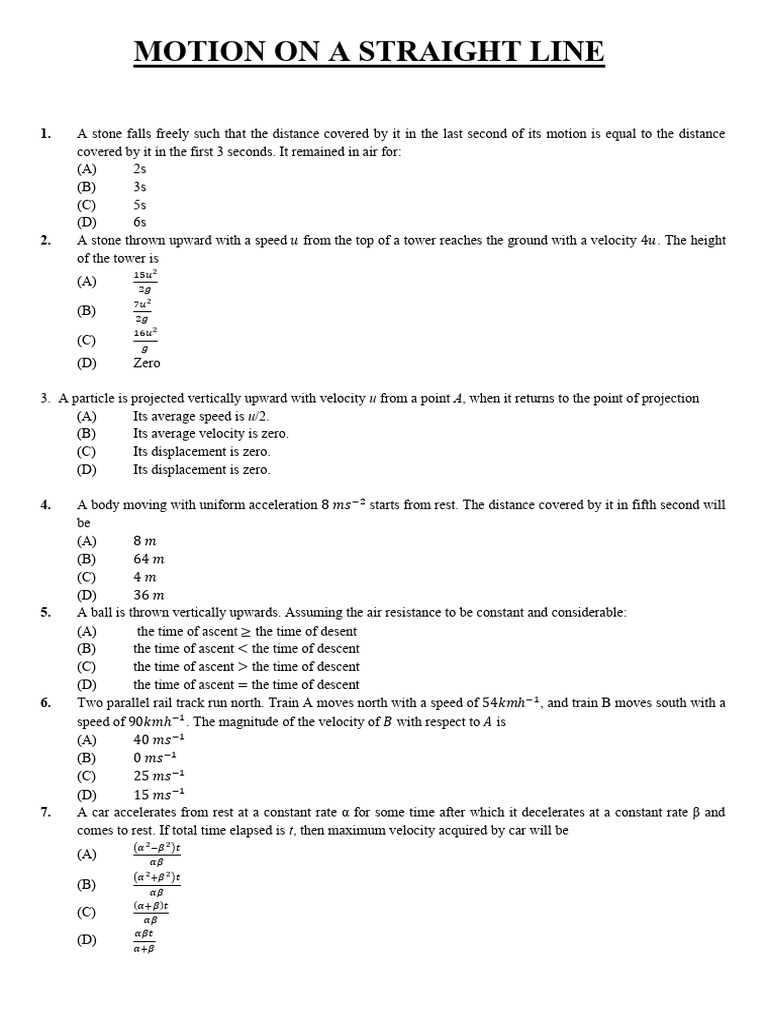 Motion On A Straight Line DPP | PDF | Velocity | Acceleration