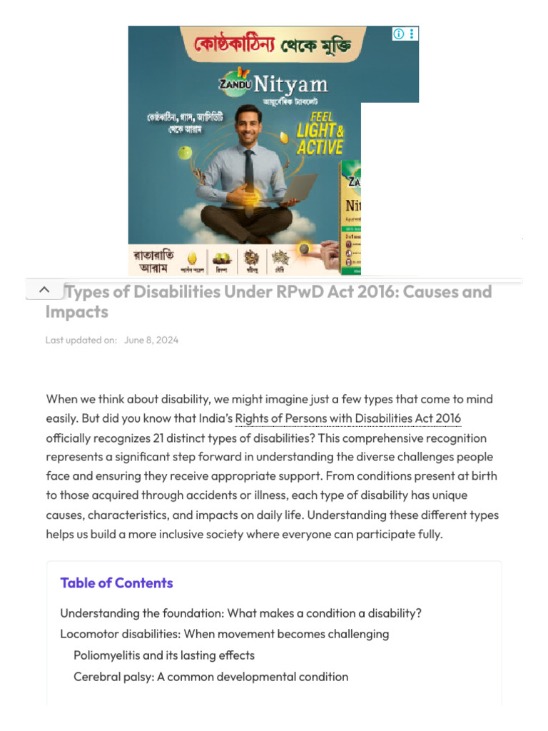 21 Types of Disabilities Under RPWD Act 2016 - Causes and Impacts ...