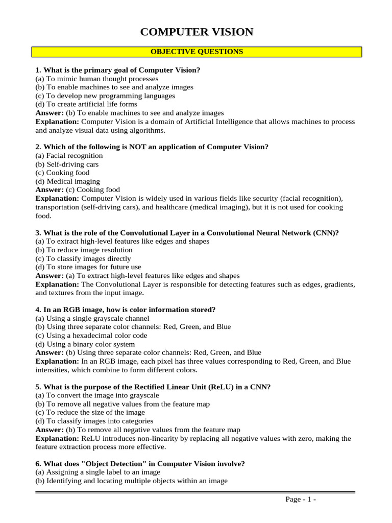 Computer Vision Important Questions Answers | PDF | Computer Vision ...