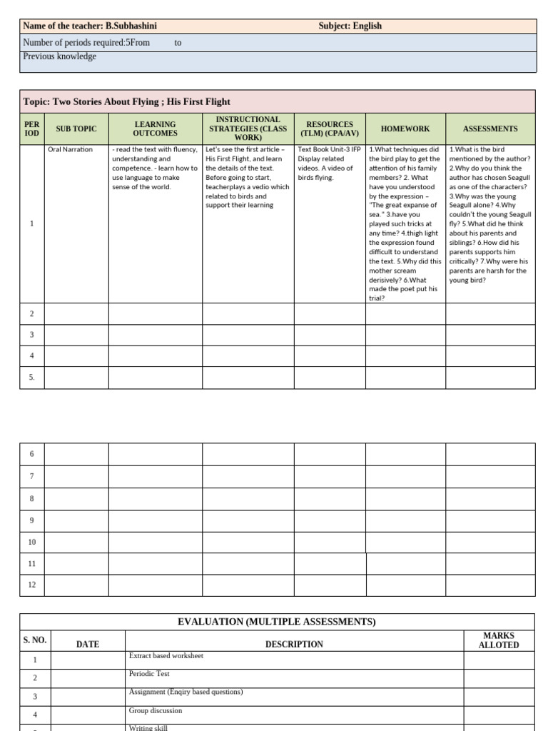 Lesson Plan - His First Flight | PDF | Reading Comprehension | Learning