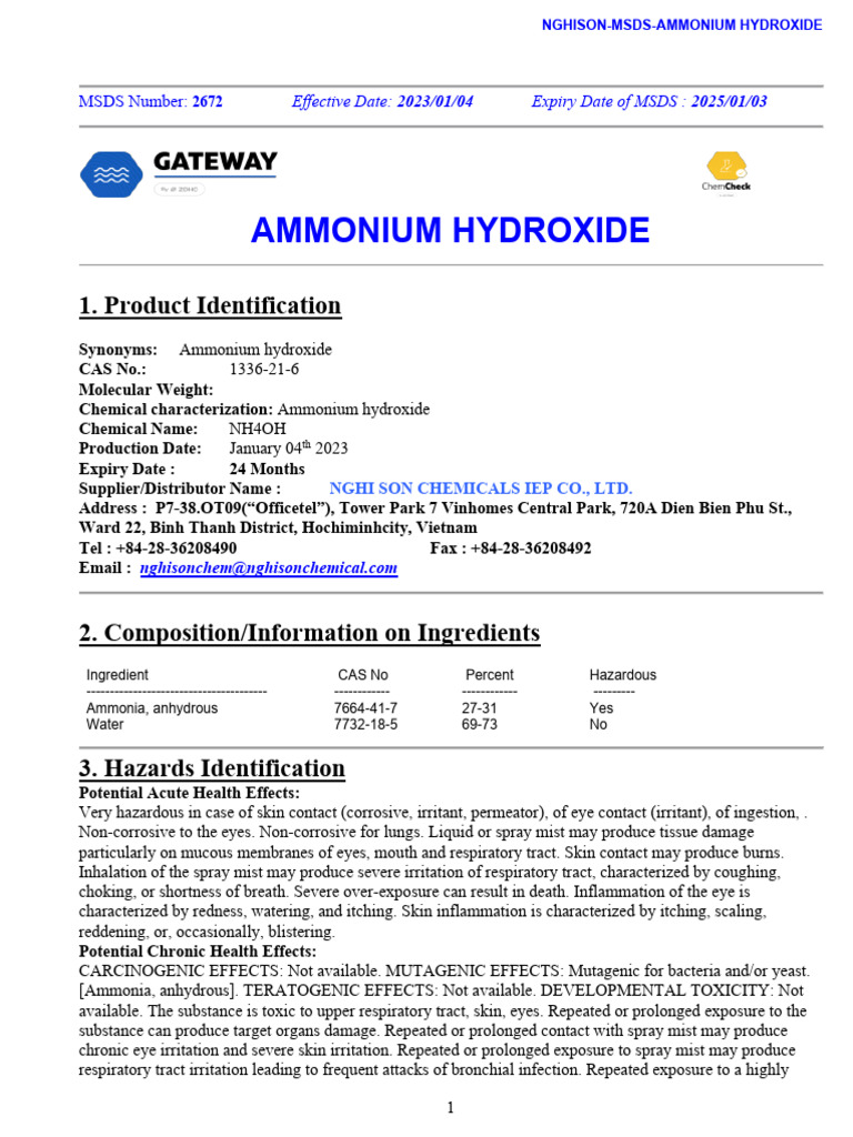 Ammonium Hydroxide | PDF | Silver | Water