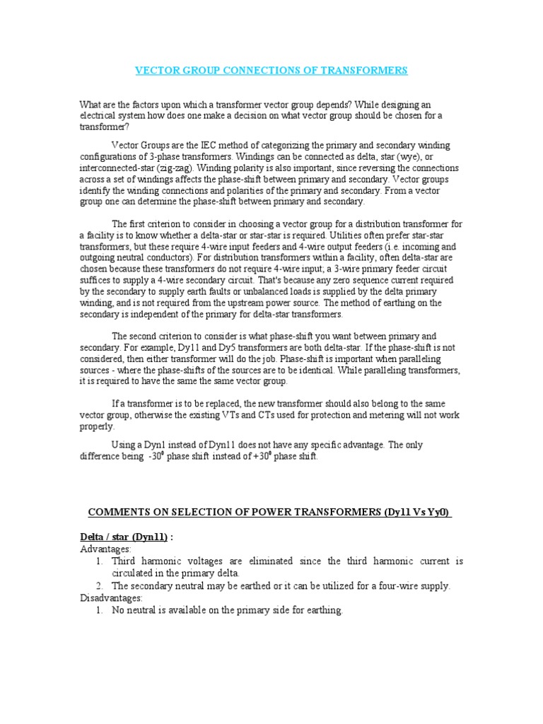 TR. Vector Groups Details | PDF | Transformer | Electrical Substation
