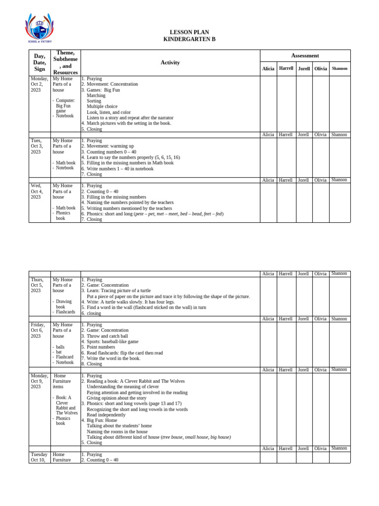 LESSON PLAN Oct | PDF