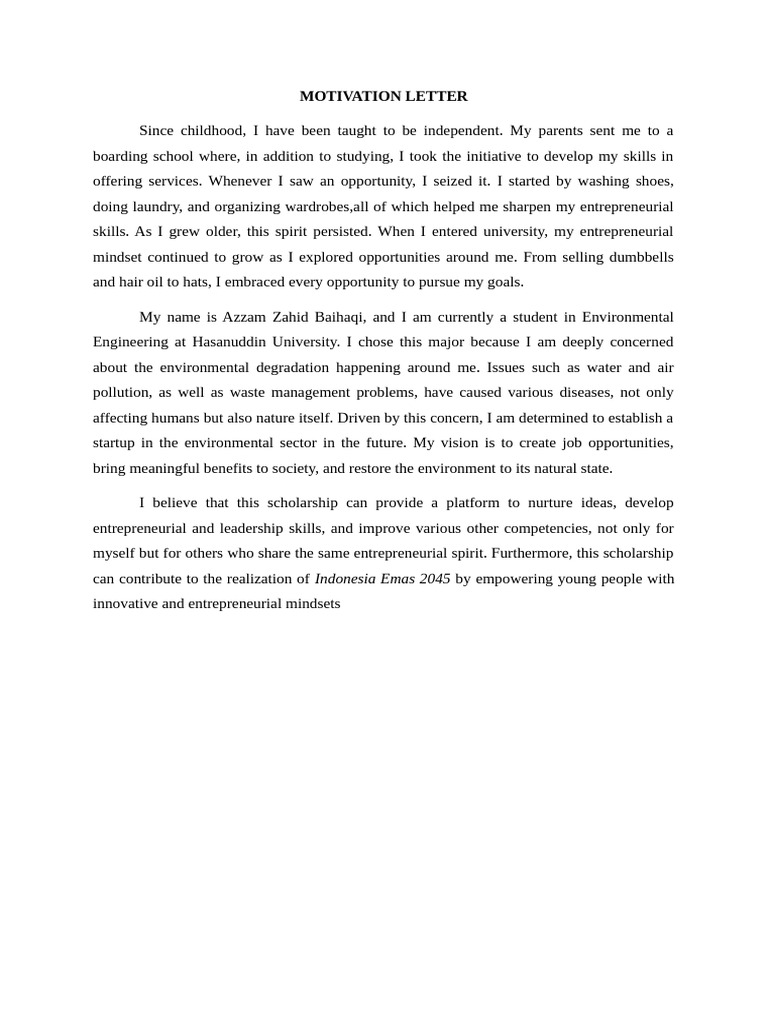 MOTIVATION LETTER Beyond Border Scholarship Academy 2025 | PDF