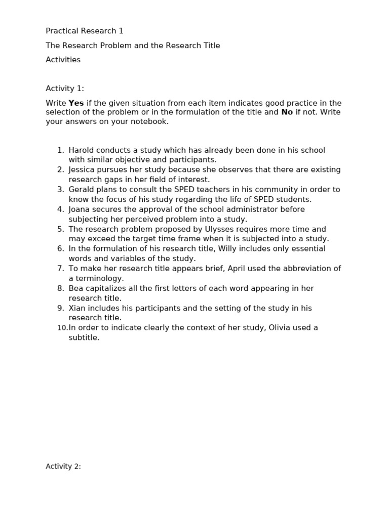 The Research Problem and Title Activities | PDF
