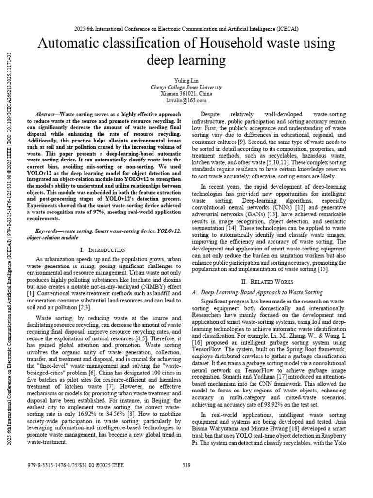 Automatic Classification of Household Waste Using Deep Learning | PDF ...