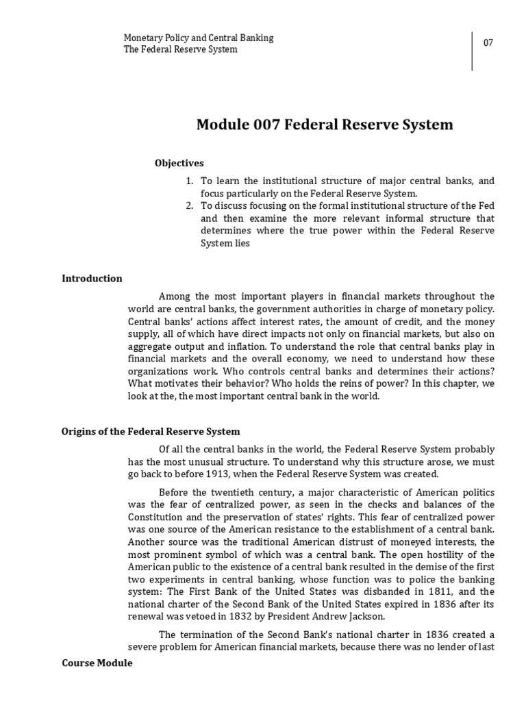 W6 Module 007 Federal Resere System | PDF | Federal Reserve | Federal ...