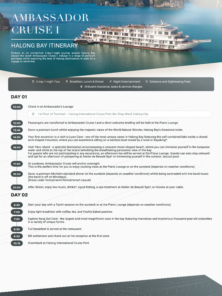 Ambassador Cruise I Itinerary 2D1N | PDF