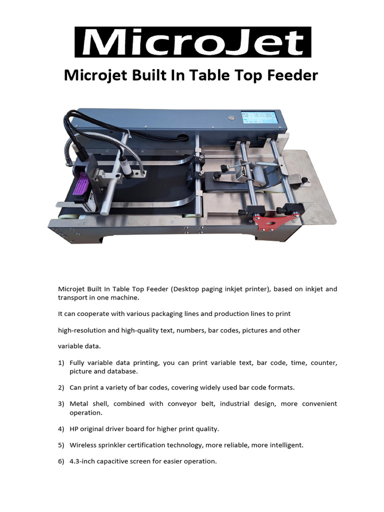 Brochure Microjet Built in Table Top Feeder-1 | PDF | Barcode | Computing