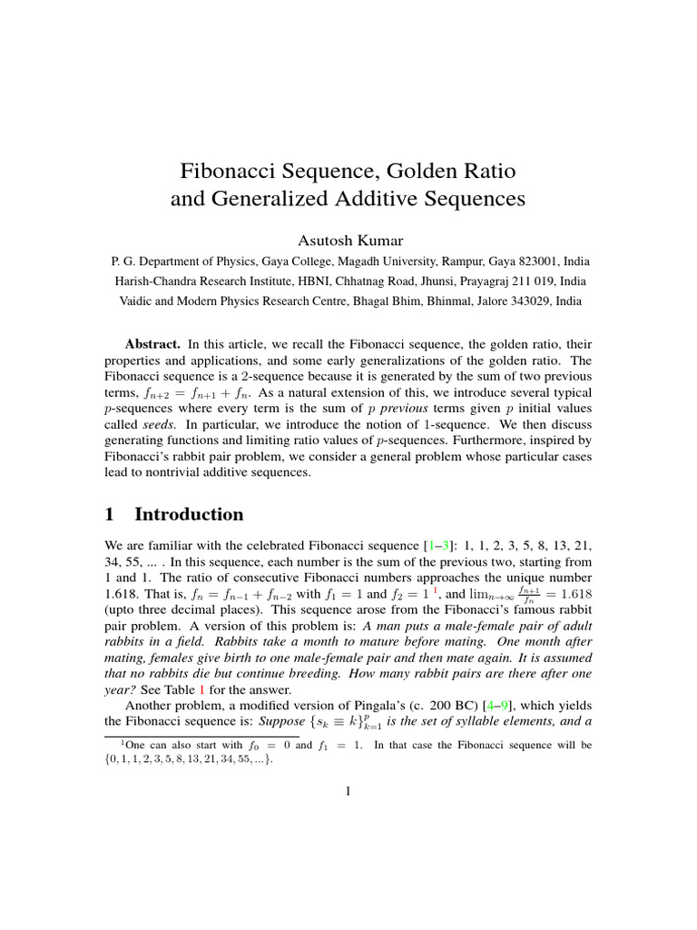Fibonacci Sequence, Golden Ratio | PDF | Recurrence Relation | Mathematics