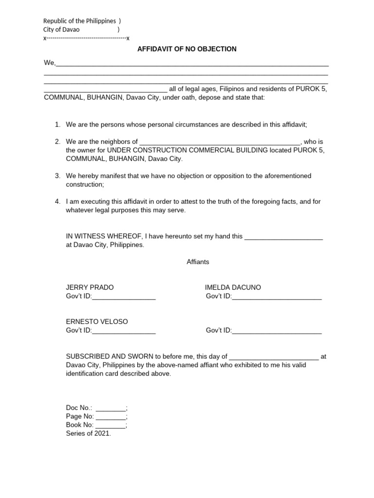 Affidavit of No Objection | PDF