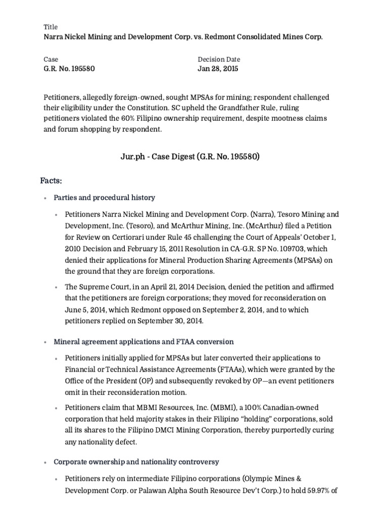 Narra Nickel Mining and Development Corp. vs. Redmont Consolidated ...