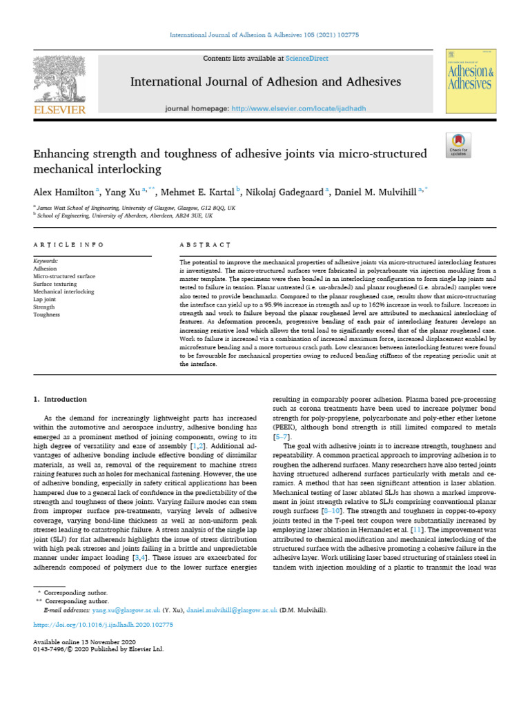 Enhancing Strength and Toughness of Adhesive Joints via Micro ...