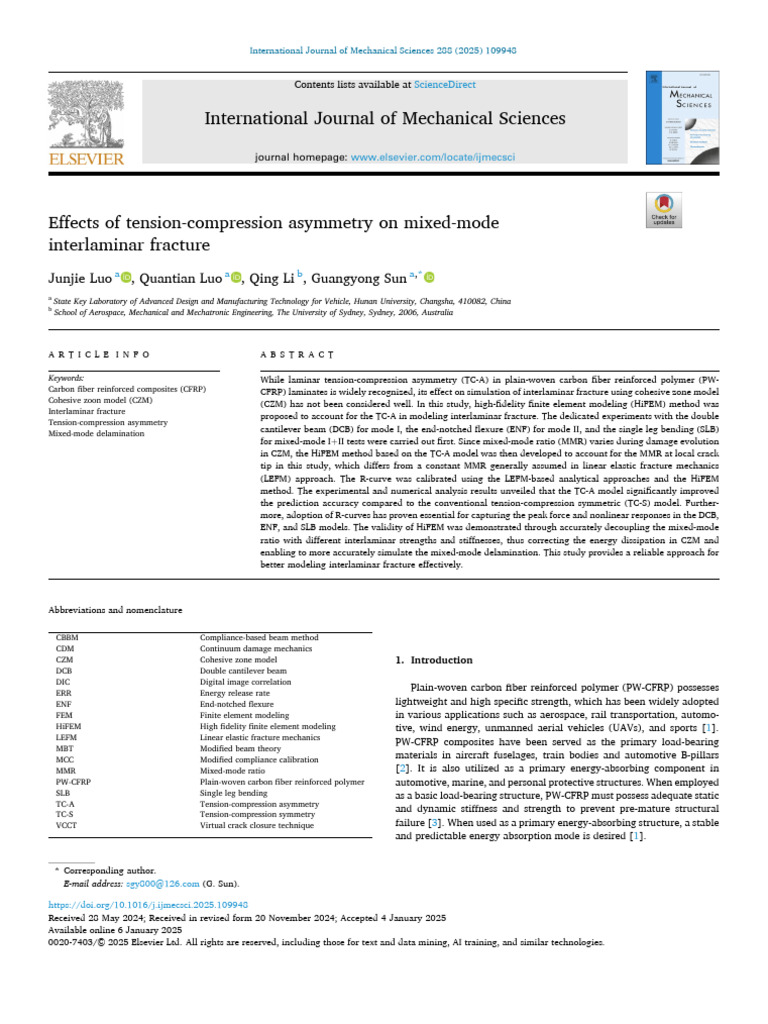 Effects of Tension-Compression Asymmetry On Mixed-Mode Interlaminar ...